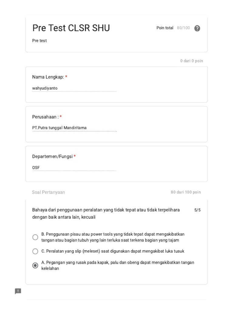 Pre Test CLSR SHU OK | PDF