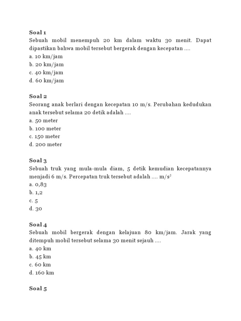 Soal Gerak Dan Gaya Kelas 7 | PDF