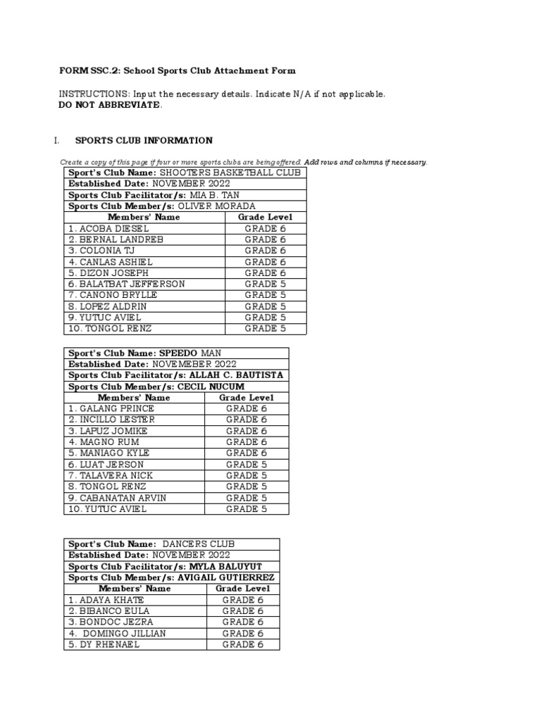 FORM SSC.2docx | PDF | Teams | Athletic Sports