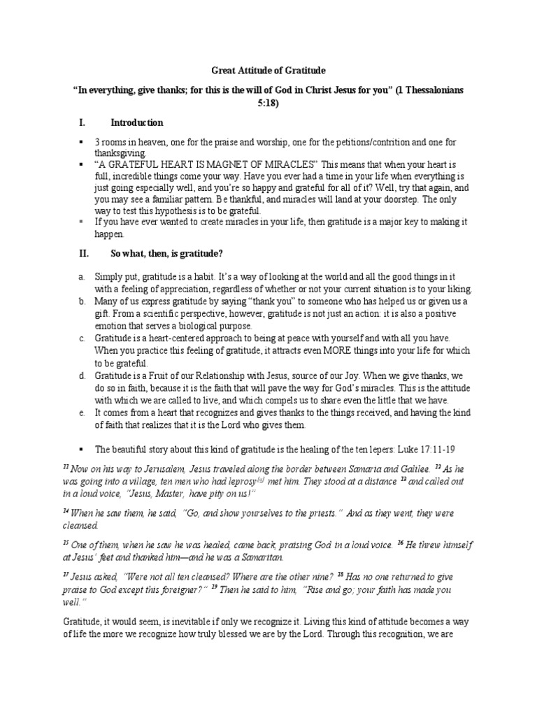 Attitude of Gratitude | PDF | Gratitude | Jesus