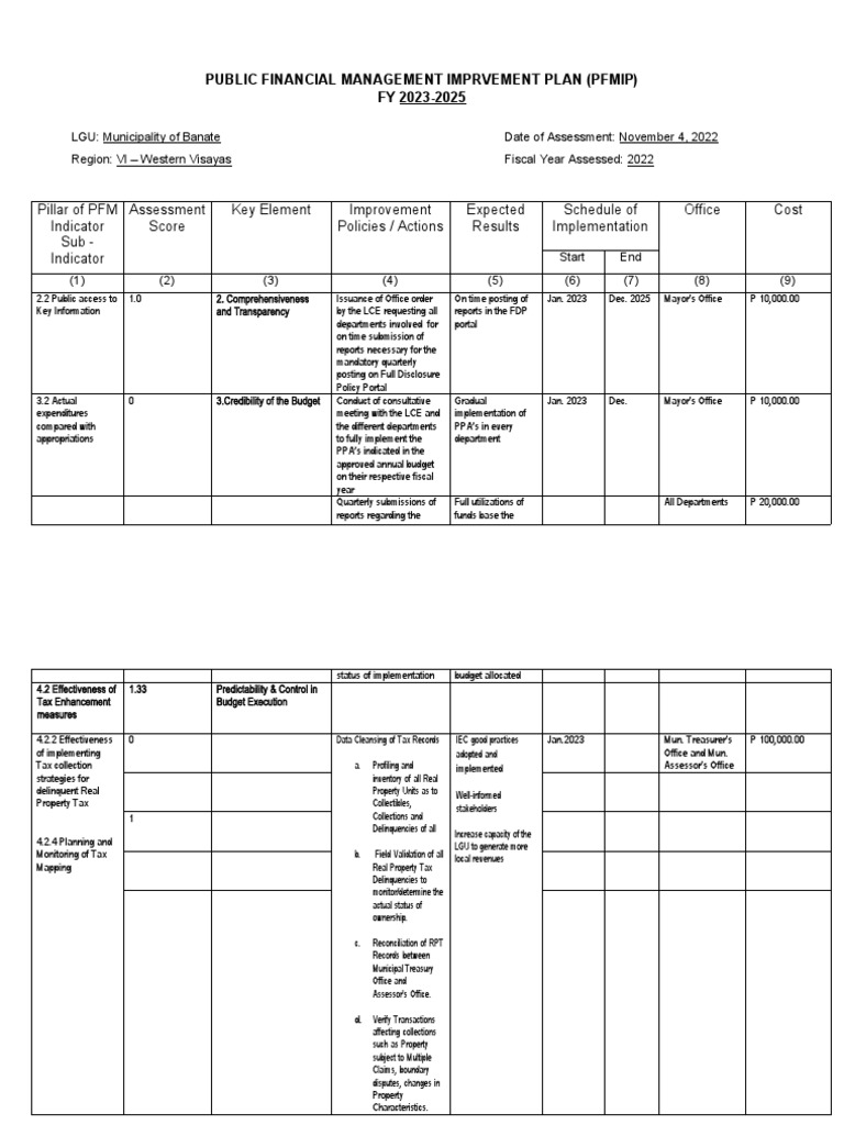 PFM Improvement Plan for Banate 2023-2025 | PDF | Taxes | Budget