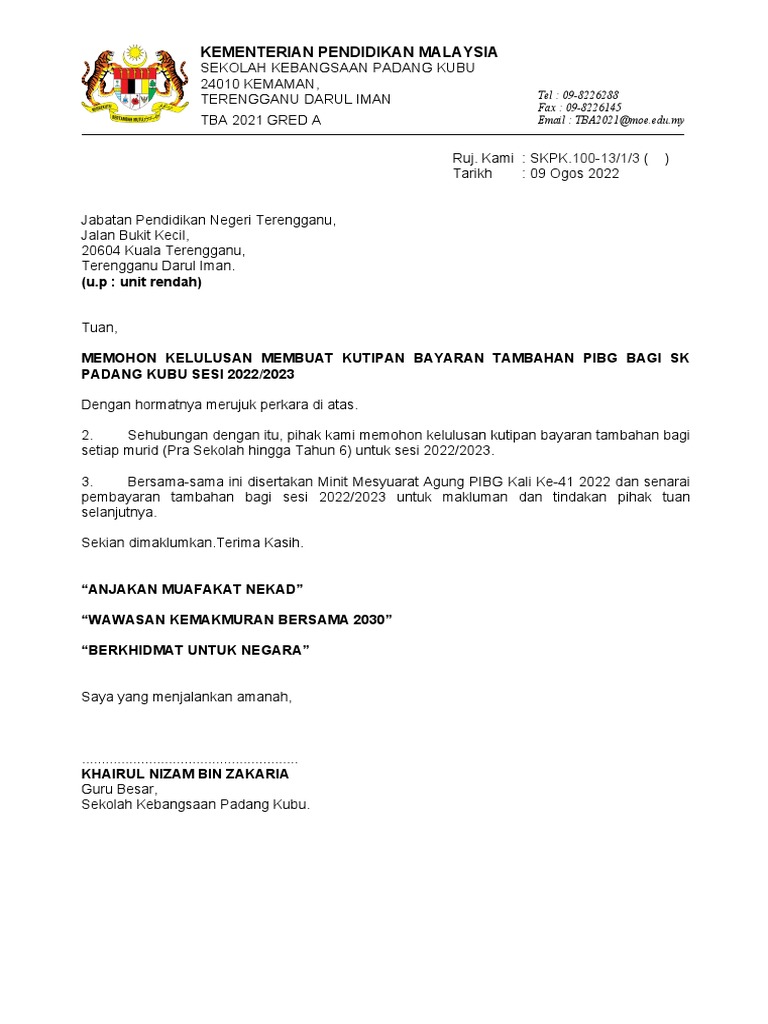 Surat Kelulusan Bayaran Tambahan Pibg | PDF