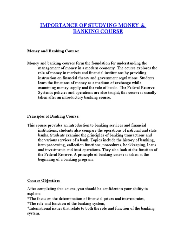 Understanding Money & Banking Courses | PDF | Career & Growth | Finance ...