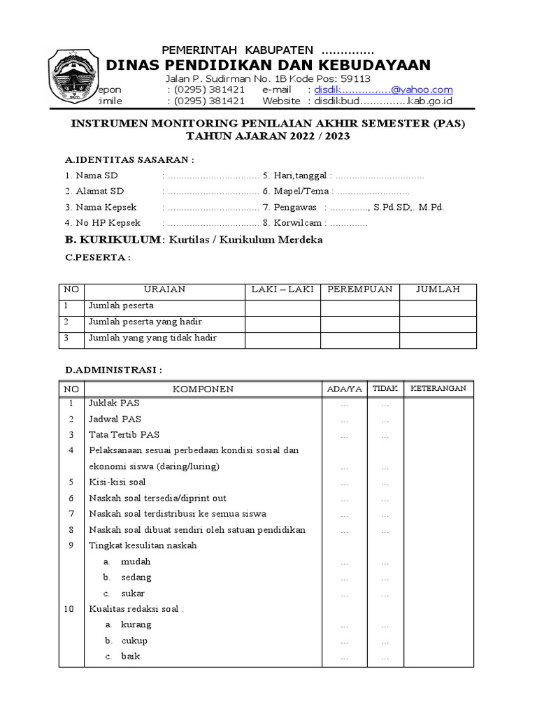 Instrumen Monev Pas I Ta 2022-2023 | PDF