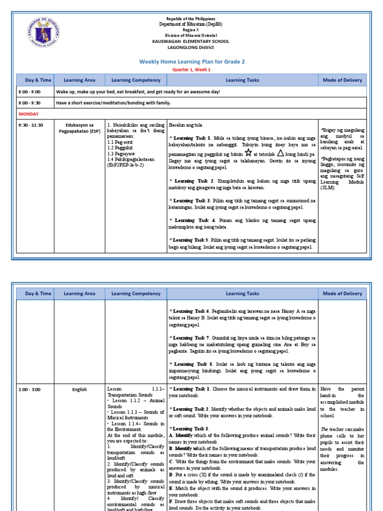 WHLP - Grade 2 (Q1 Week 1) | PDF