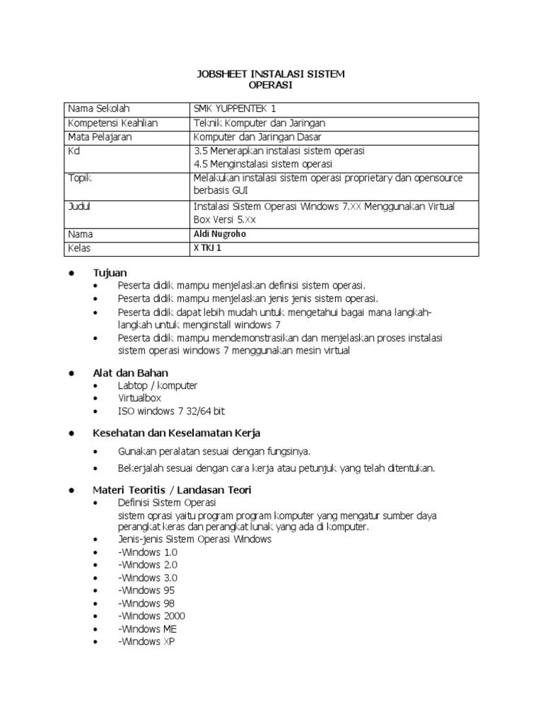 Jobsheet Instalasi Sistem Operasi | PDF | Komputer