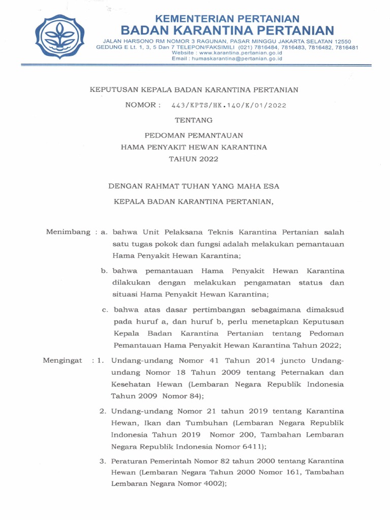 Kpts KPL Badan No 443 Tahun 2022 TTG Pedoman Pemantauan | PDF