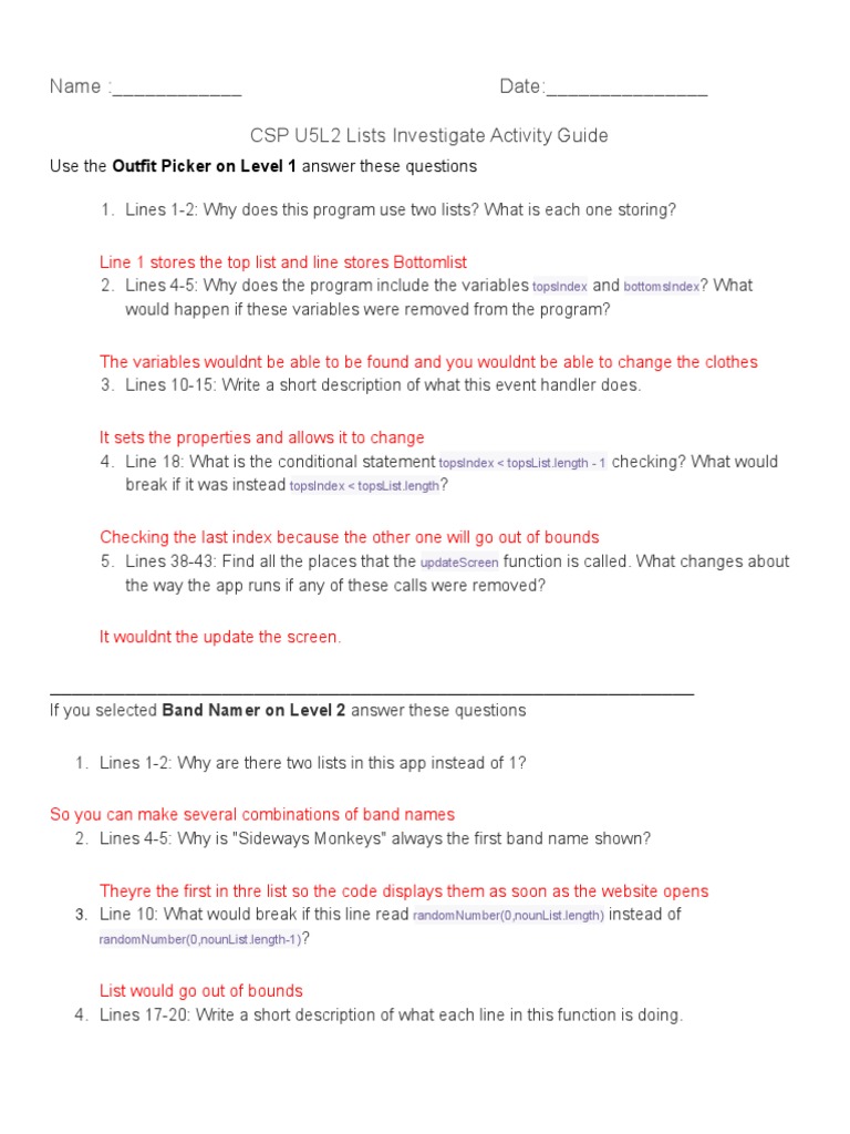 CSP U5L2 Activity Guide | PDF | Software Engineering | Computer ...