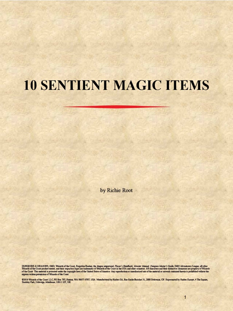 (H) 10 Sentient Magic Items | PDF | Wizards Of The Coast | Dungeons & Dragons