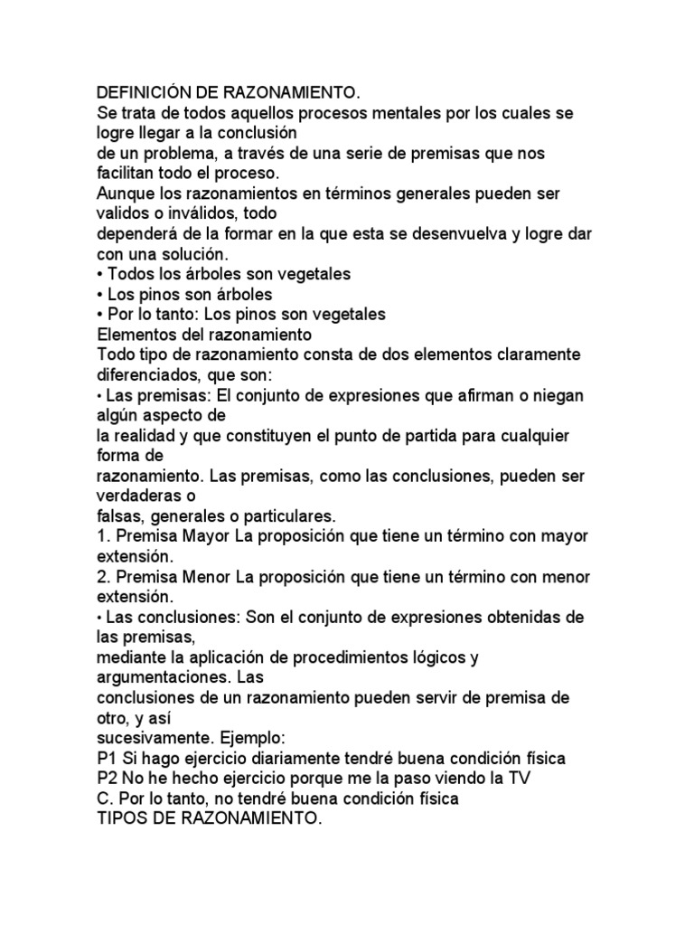 Definición de Razonamiento | PDF | Lógica | Razonamiento