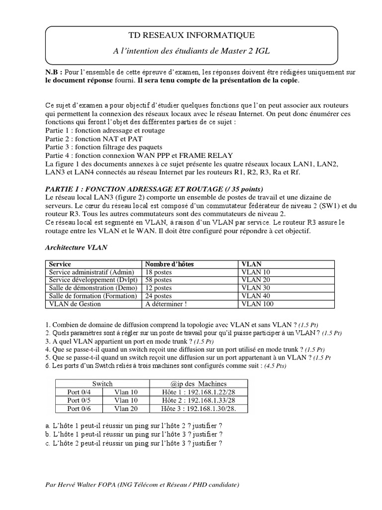 TD Reseaux Informatque Igl | PDF | Informatique | Standards de réseaux