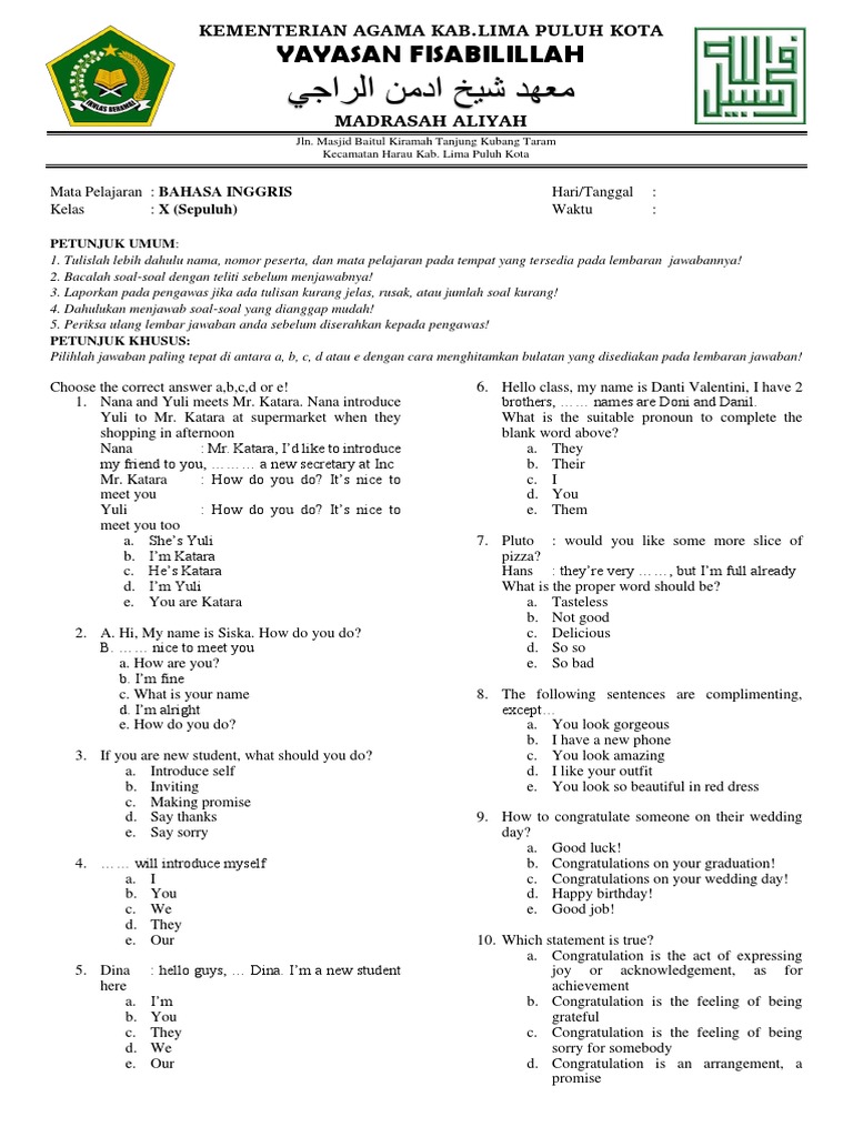 SOAL Bing Kelas 10 2223 | PDF | Electronics | Information And Communications Technology