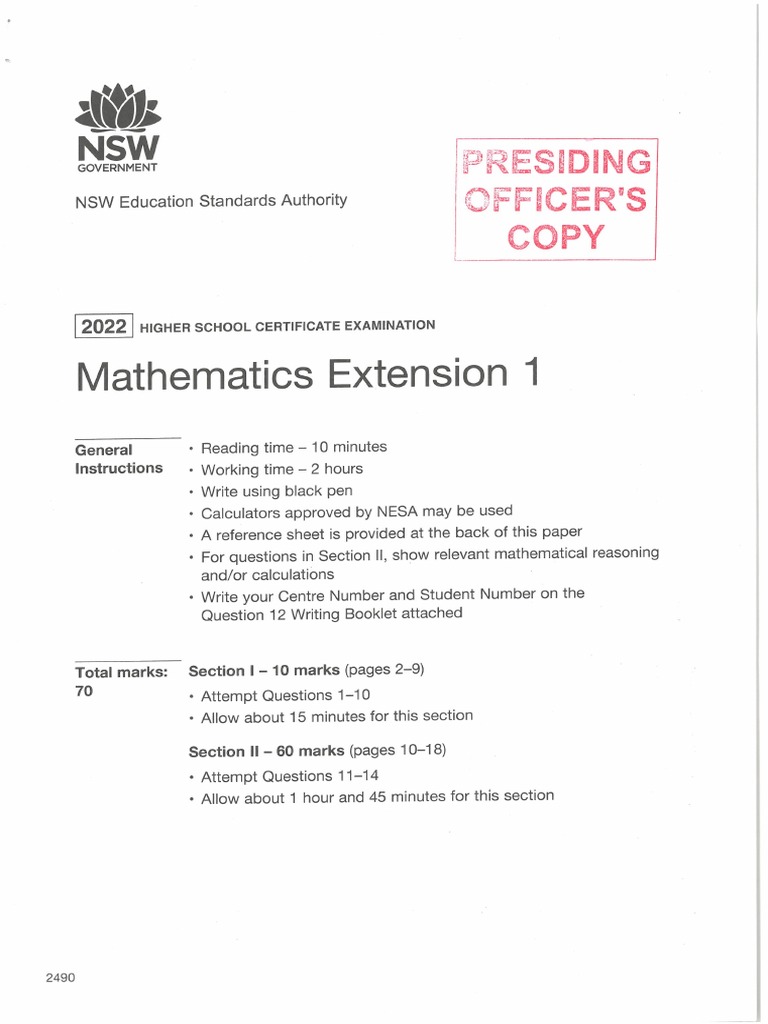 2022 - X1 Mathematics HSC | PDF
