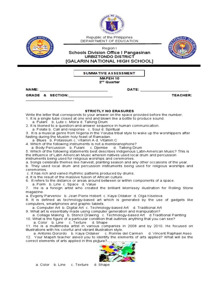 Q2 Mapeh 10 Test Question | PDF