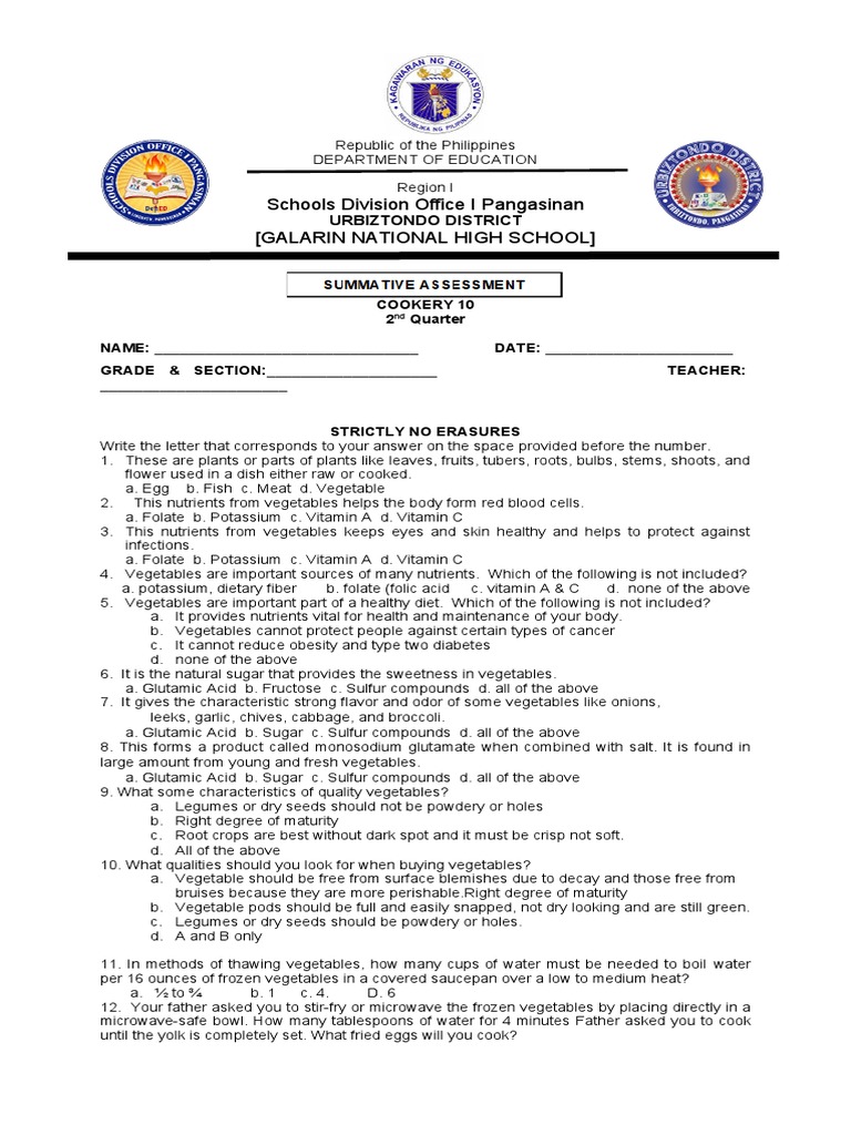 Tle q2 Test Questions | PDF | Grilling | Cooking
