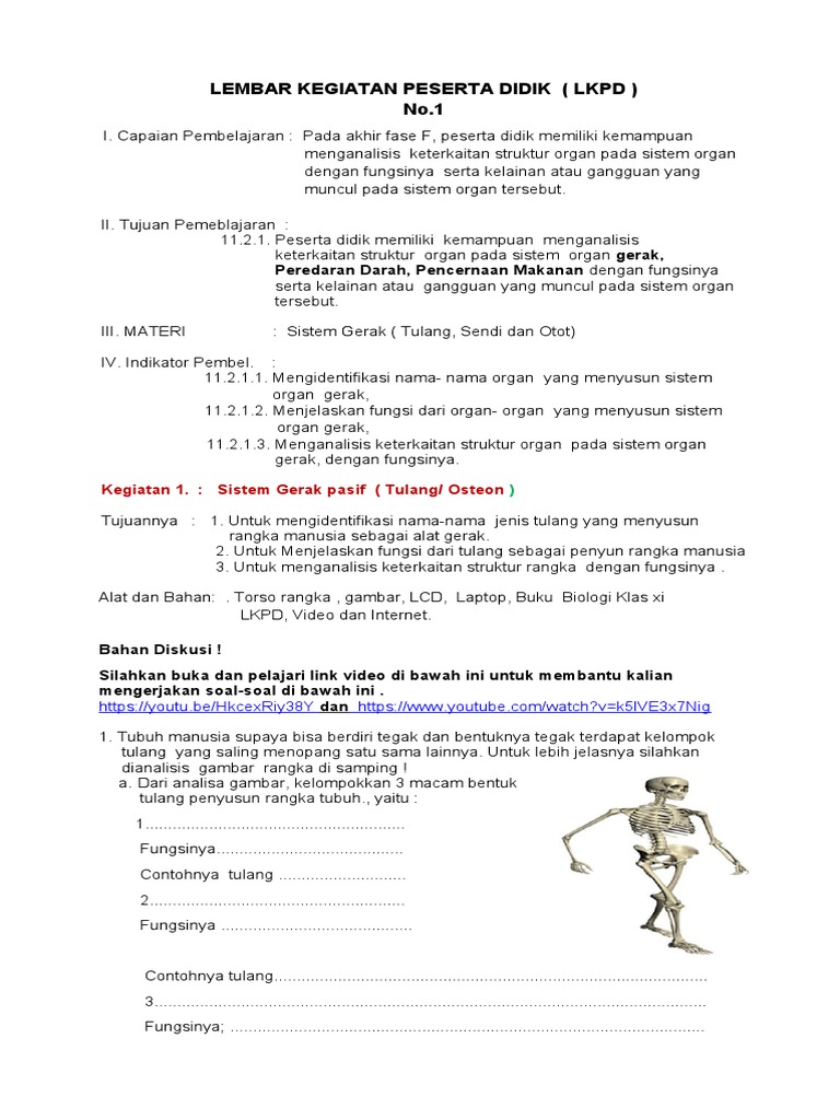 LKPD Sistem Organ Gerak. | PDF