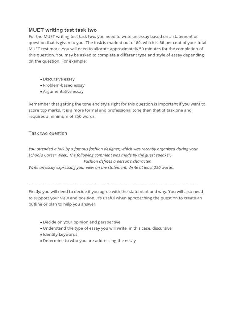 MUET Writing Test Task Two | PDF | Essays | Fashion