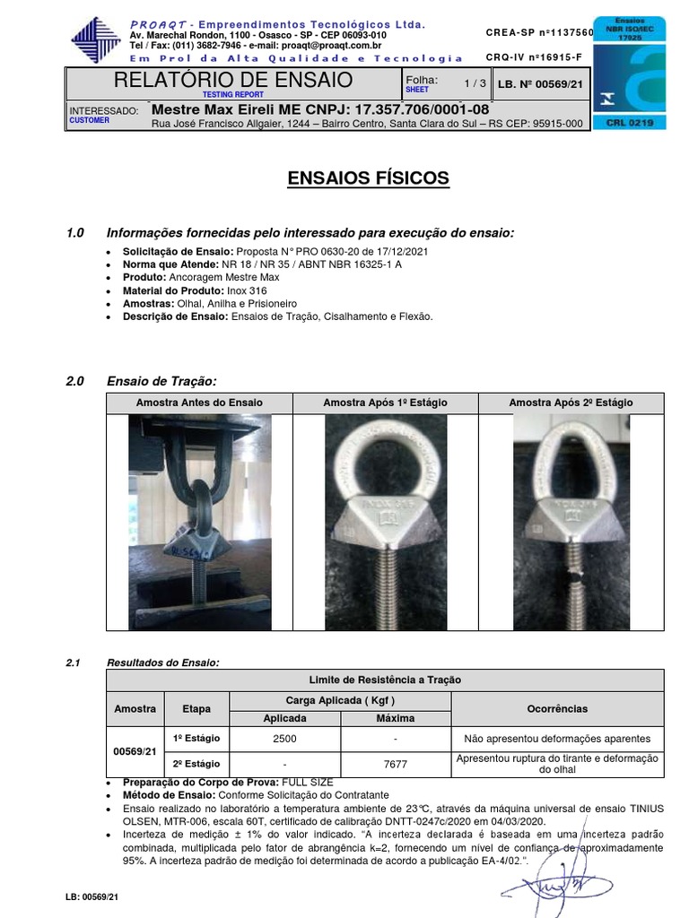 Certificado Inmetro | Download grátis PDF | Incerteza | Engenharia Mecânica