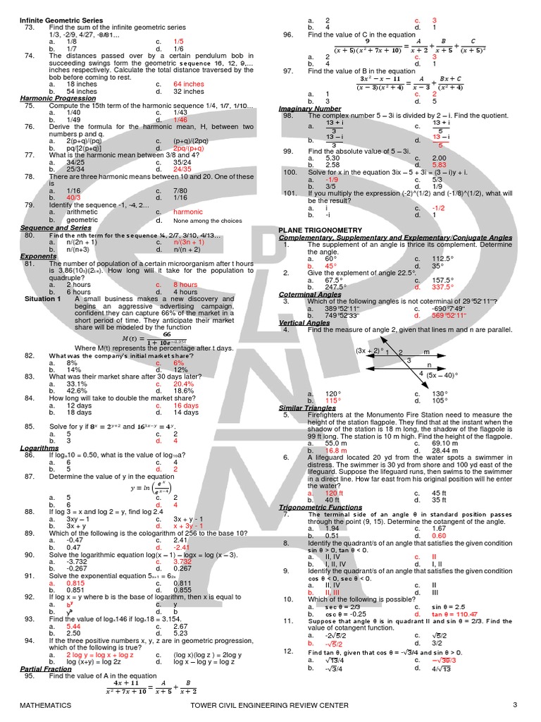 Infinite Series and Trigonometry Problems | PDF | Logarithm | Angle