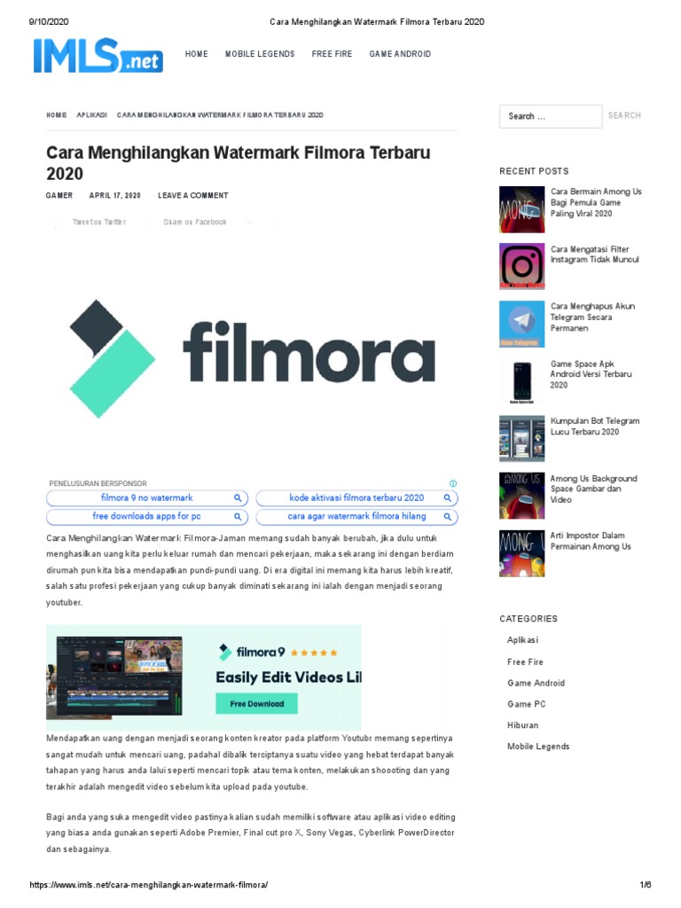 Cara Menghilangkan Watermark Filmora Terbaru 2020 | PDF