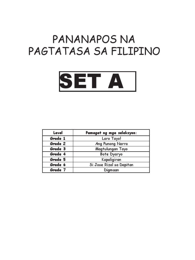 Filipino Set A - Post Test | PDF
