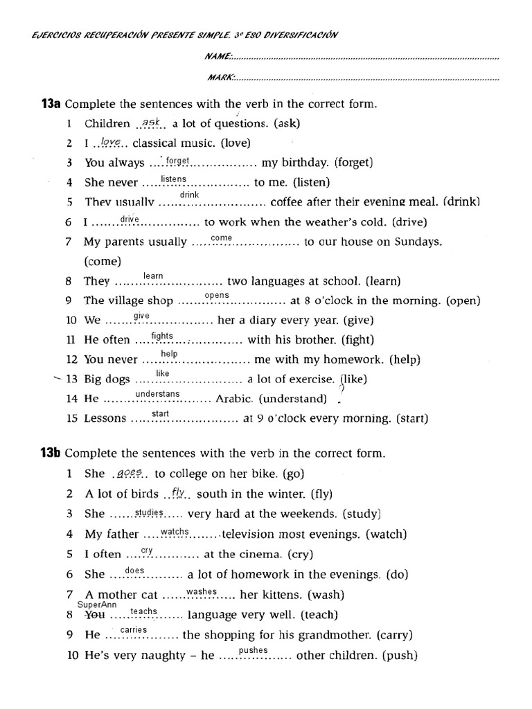 ejercicios-presente-simple | PDF