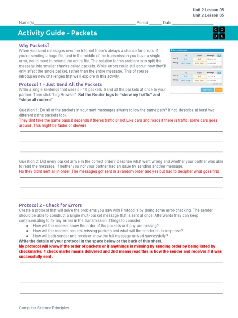 Activity Guide - Packets - Unit 2 Lesson 05 | PDF | Router (Computing) | Error Detection And ...