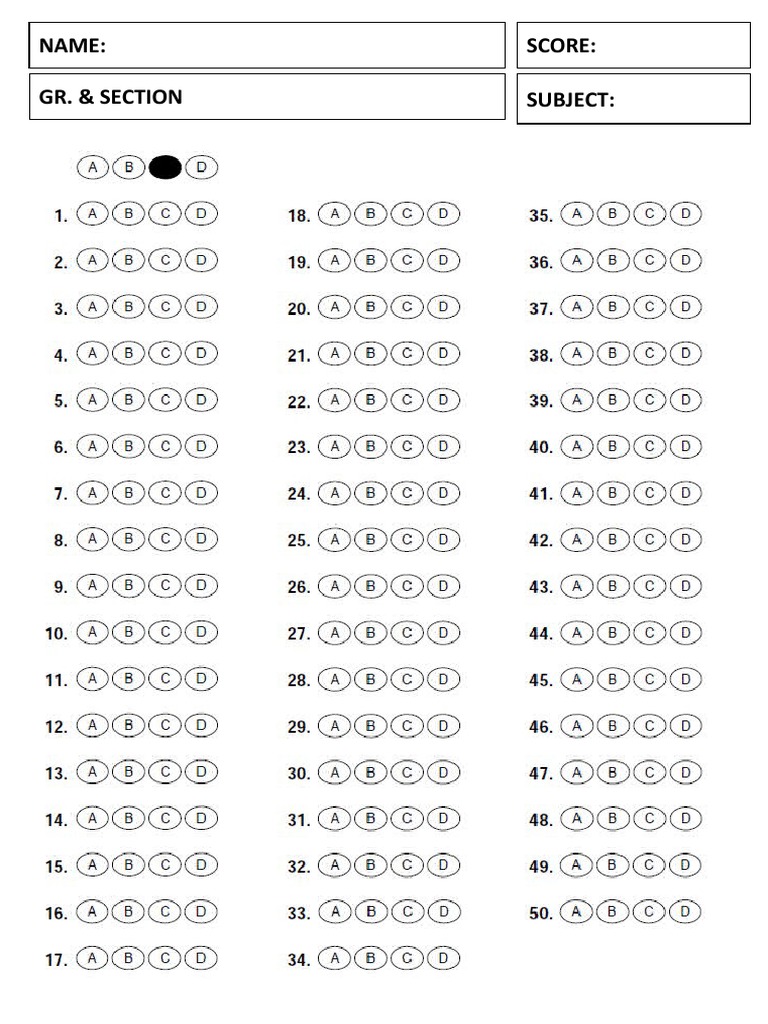 Bubble Answer Sheet | PDF
