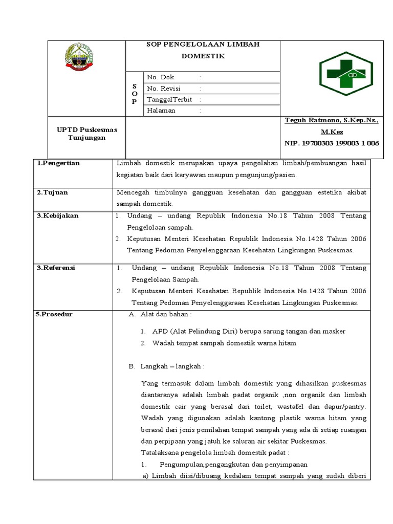 Sop Pengelolaan Limbah Domestik | PDF