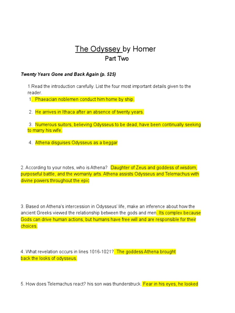 Odyssey Part II Study Guide | PDF | Penelope | Odyssey