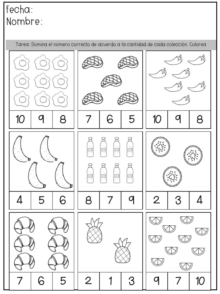 Tarea: Ilumina El Número Correcto de Acuerdo A La Cantidad de Cada ...