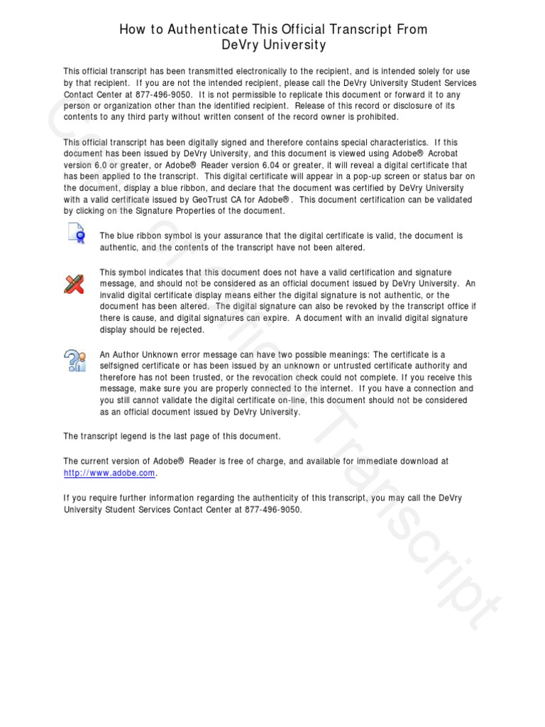 DeVry Transcript | PDF | Course Credit | Educational Stages