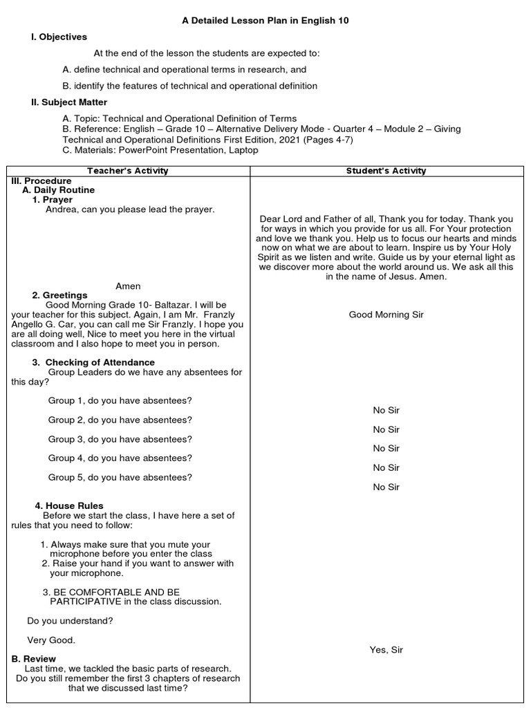 A Detailed Lesson Plan in English 10 | PDF | Plagiarism | Distance ...