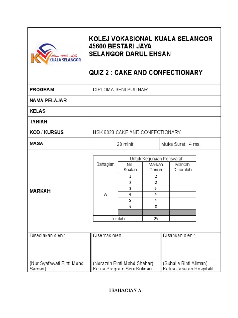 Quiz 2 Cake and Confectionary | PDF