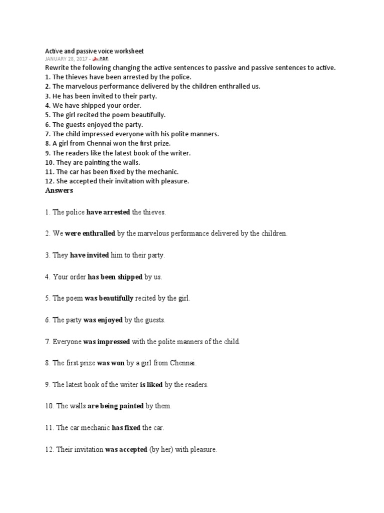 Active and Passive Voice Worksheet | PDF | Art