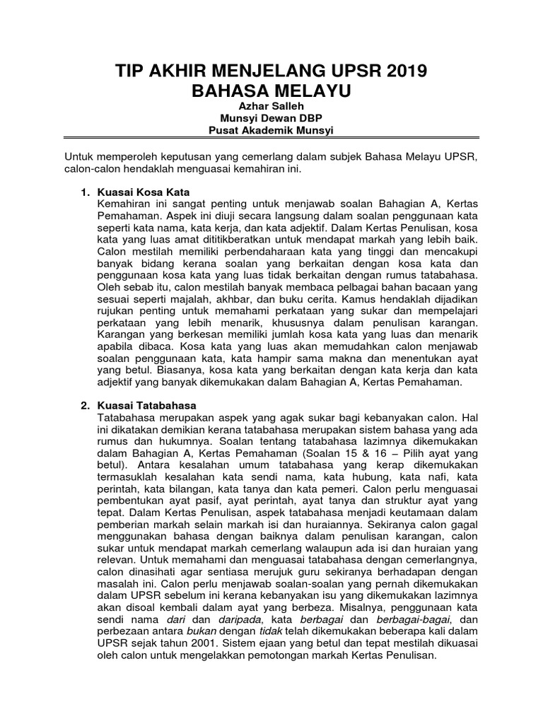 Tip Akhir BM Upsr | PDF