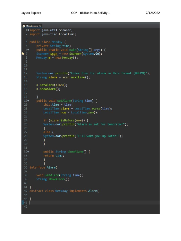 Jayson Piquero OOP 08 Hands On Activity 1 | PDF