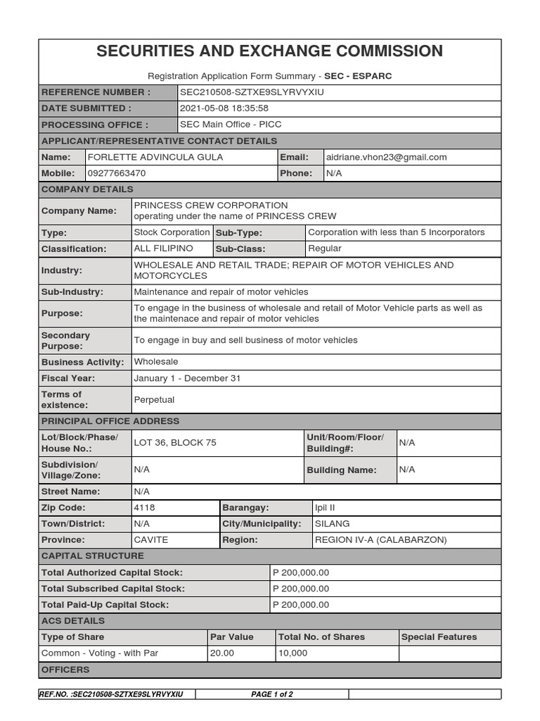 Application Summary Form | PDF | Stocks | Corporations