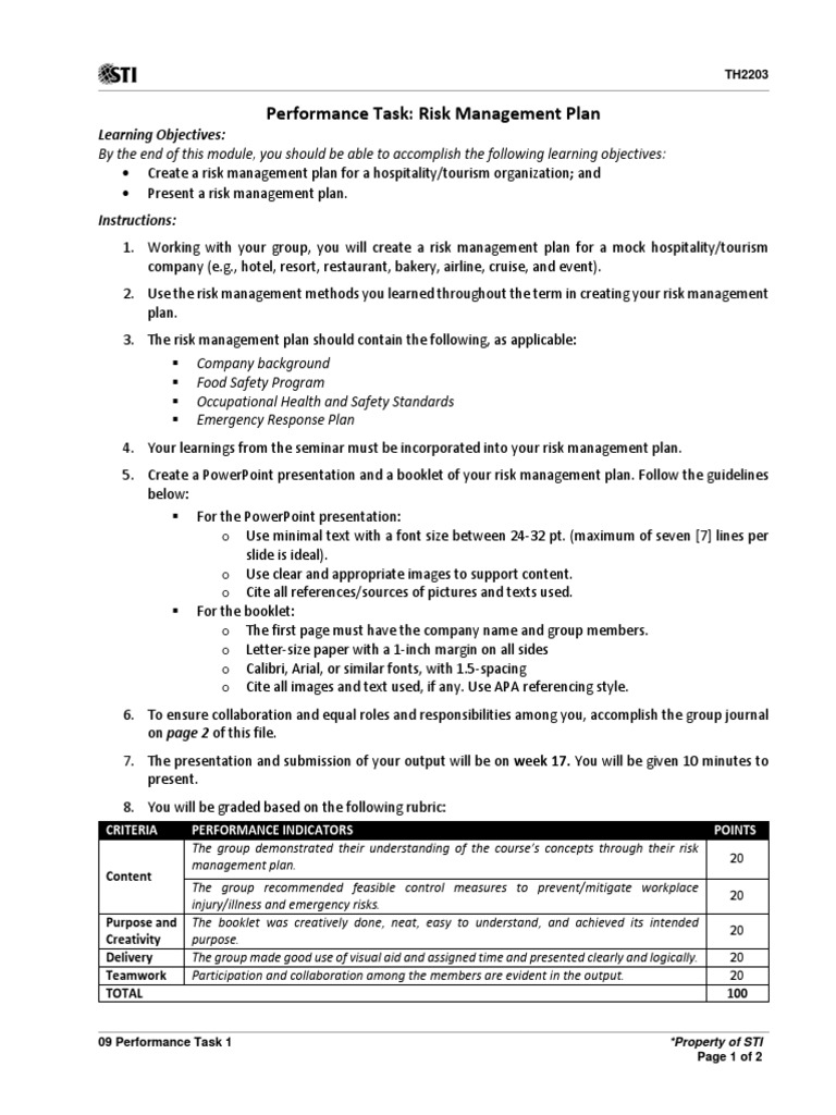 09 Performance Task 1 | PDF | Risk Management