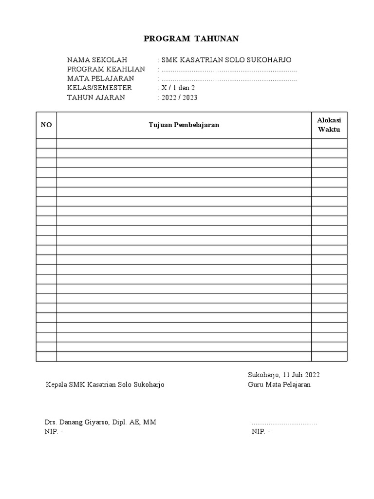 Format Prota - Rincian Minggu Efektif | PDF