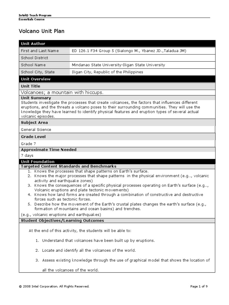 Volcano Unit Plan Final | PDF | Volcano | Lava