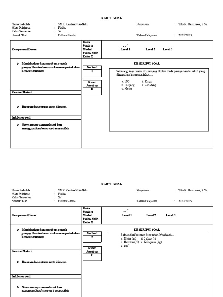 Format Kartu Soal | PDF