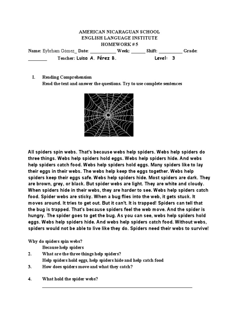 Spiders and Their Webs: Homework 5 Answers | PDF | Spider | Spider Web