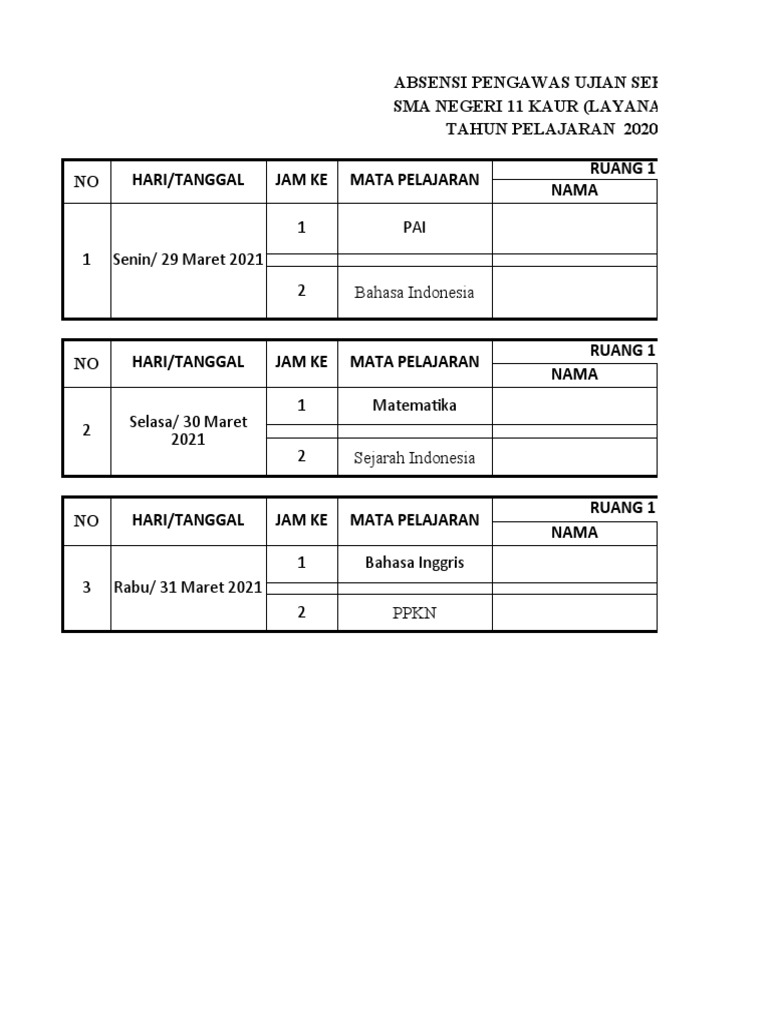 Absen Pengawas Sma11 | PDF