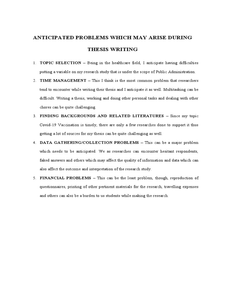 Anticipated Problems Which May Arise During Thesis Writing | PDF