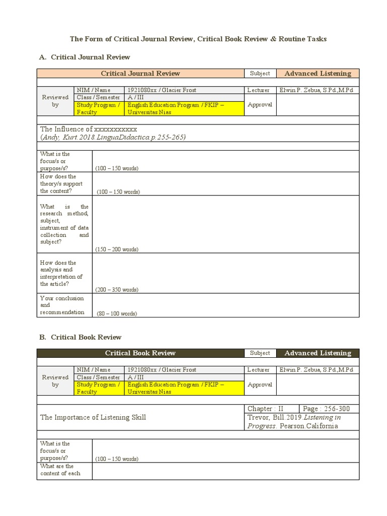 The Form of Critical Journal Review and Critical Book Review | PDF ...