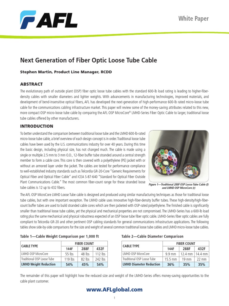 Next Generation of Fiber Optic Loose Tube Cable | PDF | Manufactured Goods