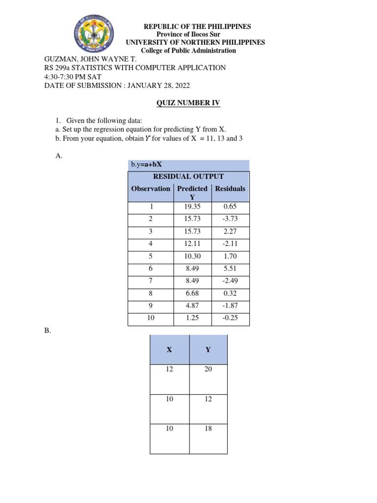 RS299a - QUIZ IV - GUZMAN | PDF | Errors And Residuals | Analysis Of Variance
