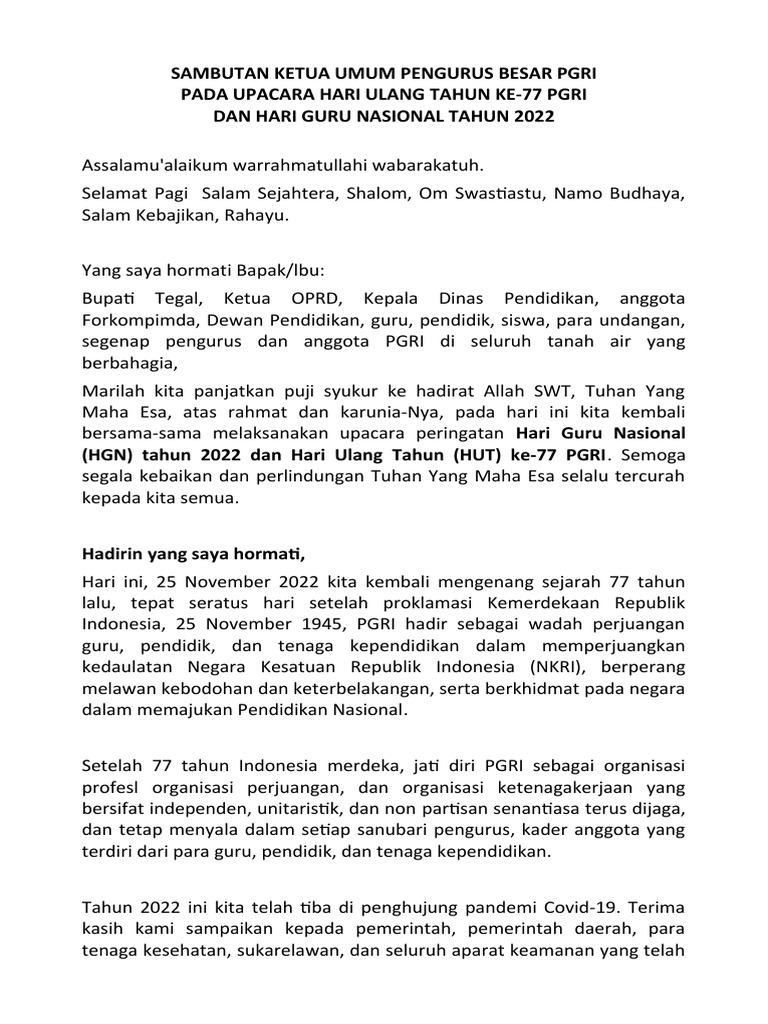 Sambutan Ketua Umum Pengurus Besar Pgri-Camat Adiwerna - 22 | PDF