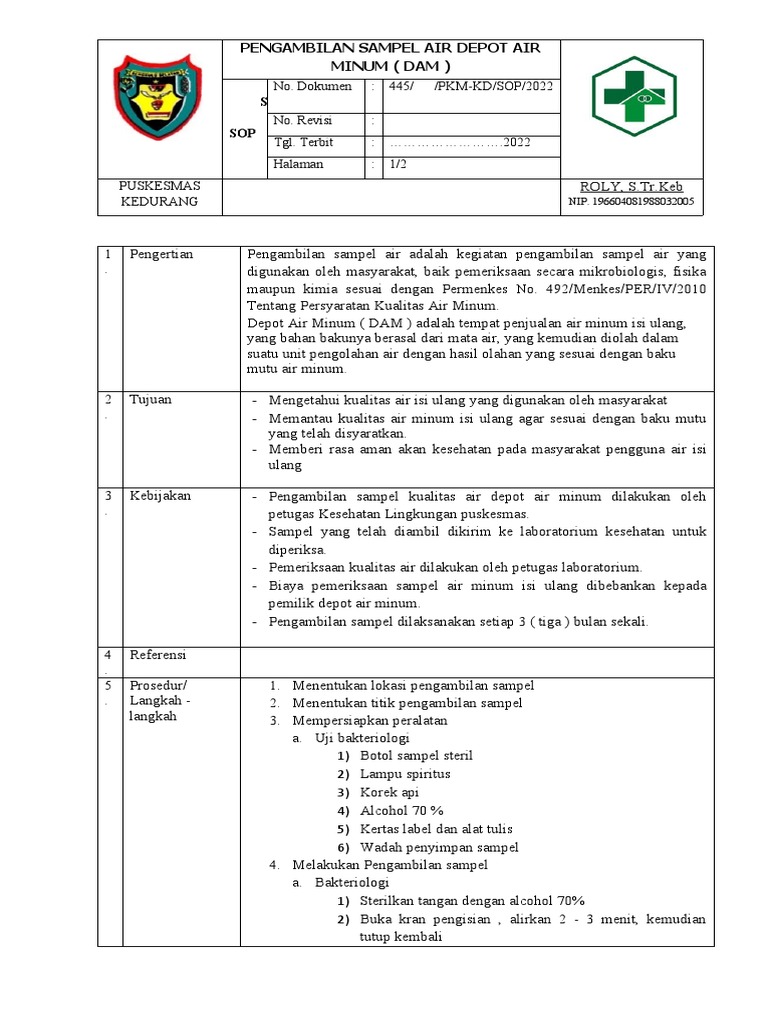 SOP Pengambilan-sampel-air-DAM | PDF | Kesehatan Holistik | Sains ...